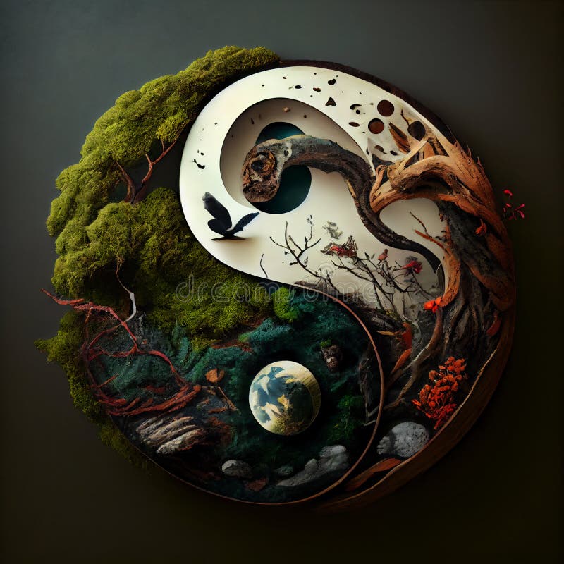 Yin Yang with Nature Elements Stock Illustration - Illustration of ...