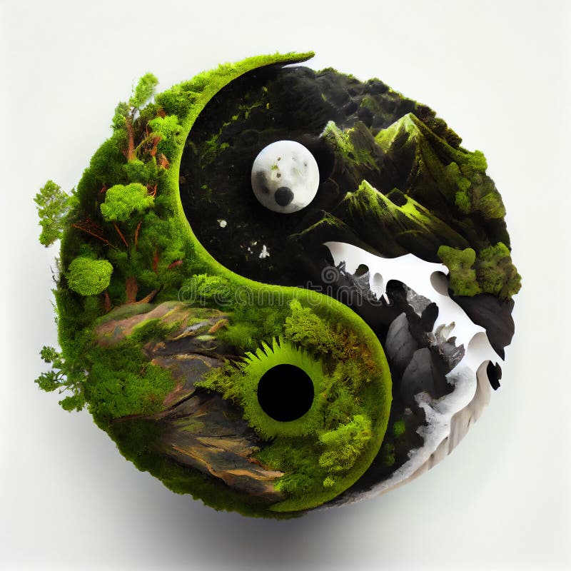 Yin Yang Symbol with Nature Elements Stock Illustration - Illustration of universal, balance ...