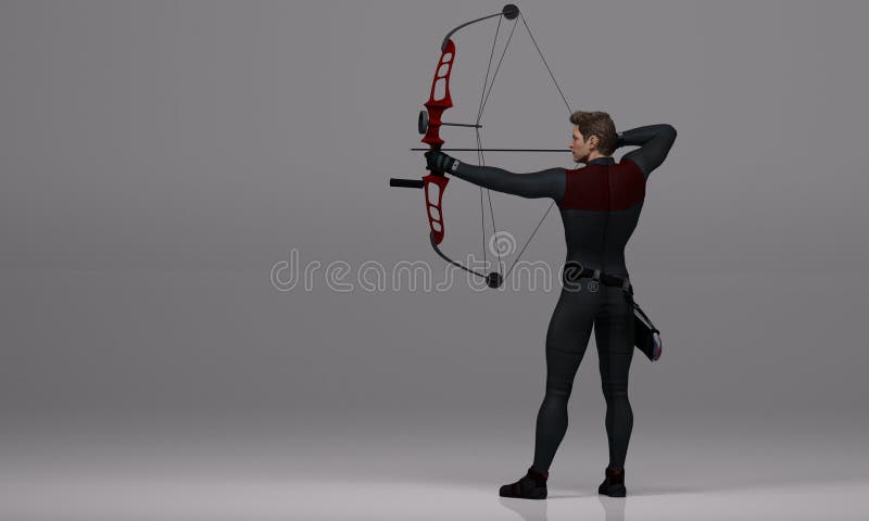 3D Render : a Young Male Archer Pose Practicing Archery in the Studio ...