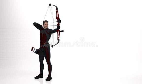 3D Render : a Young Male Archer Pose Practicing Archery in the Studio ...