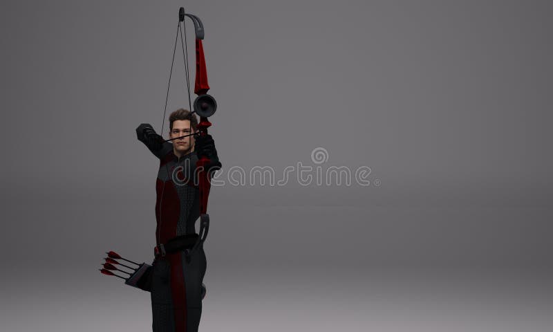 3D Render : a Young Male Archer Pose Practicing Archery in the Studio ...