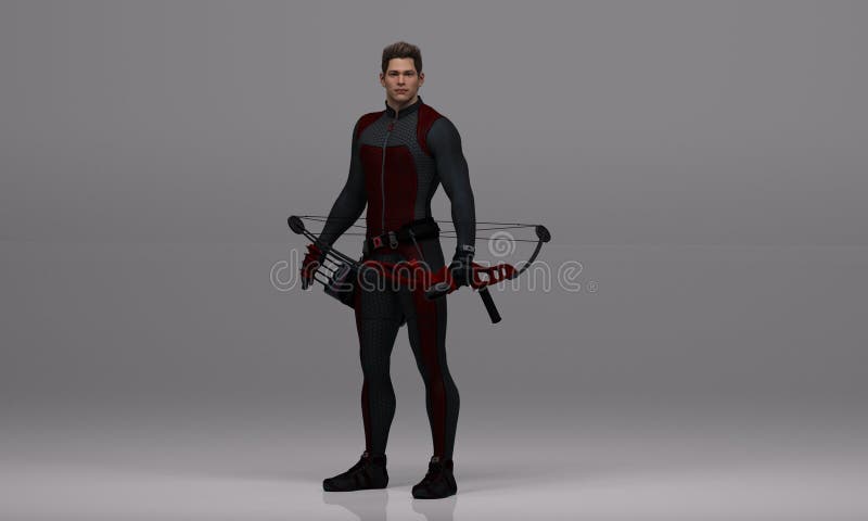 3D Render : a Young Male Archer Pose Practicing Archery in the Studio ...