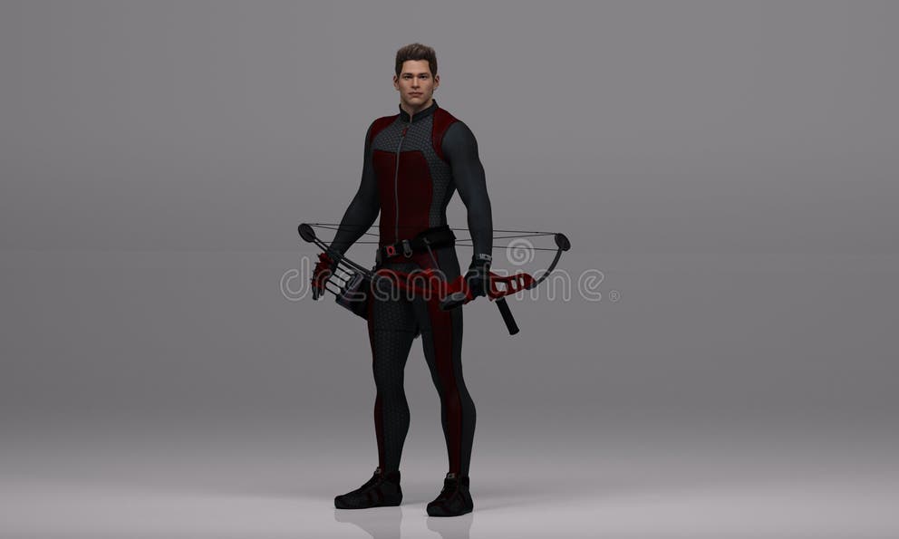 3D Render : a Young Male Archer Pose Practicing Archery in the Studio ...