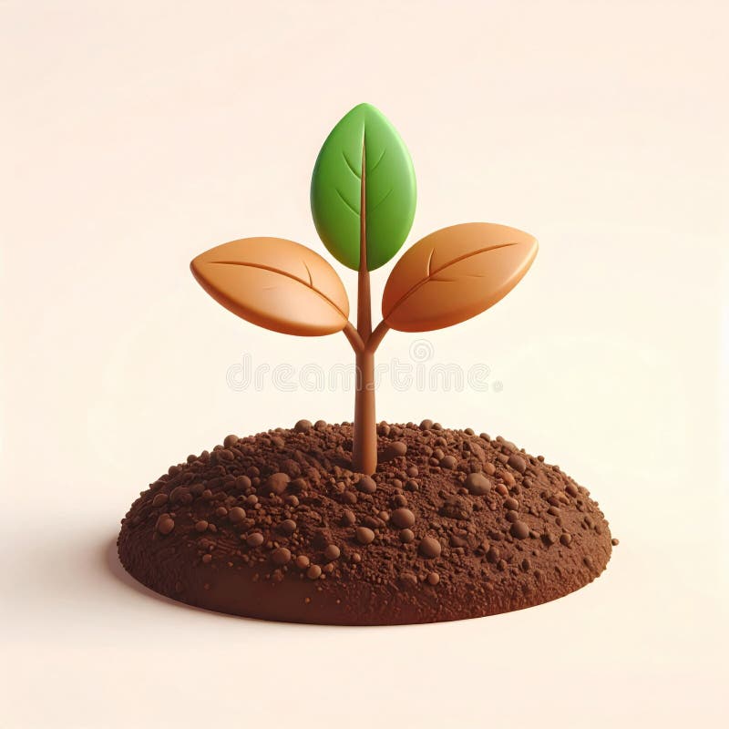 3D Render of a Young Plant Sprout with Brown and Green Leaves Stock ...