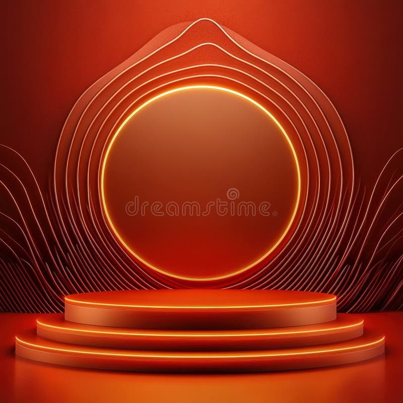 Abstract Red Neon Background with Circular Stage and Wave Pattern ...