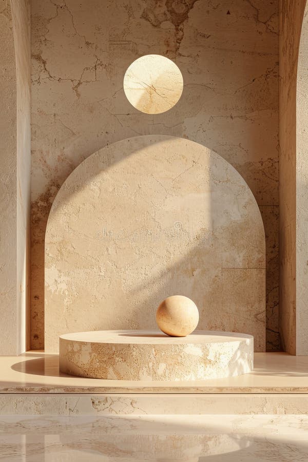 3D Rendered Abstract Beige Background with Geometric Shapes and Soft ...