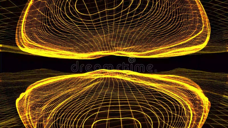 3D Rendered Abstract Grid Neon Curved Waves. Yellow Digital Ocean Stock ...