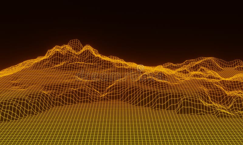 3D Grid Neon Topography. Gradient Mesh Terrain Stock Illustration ...