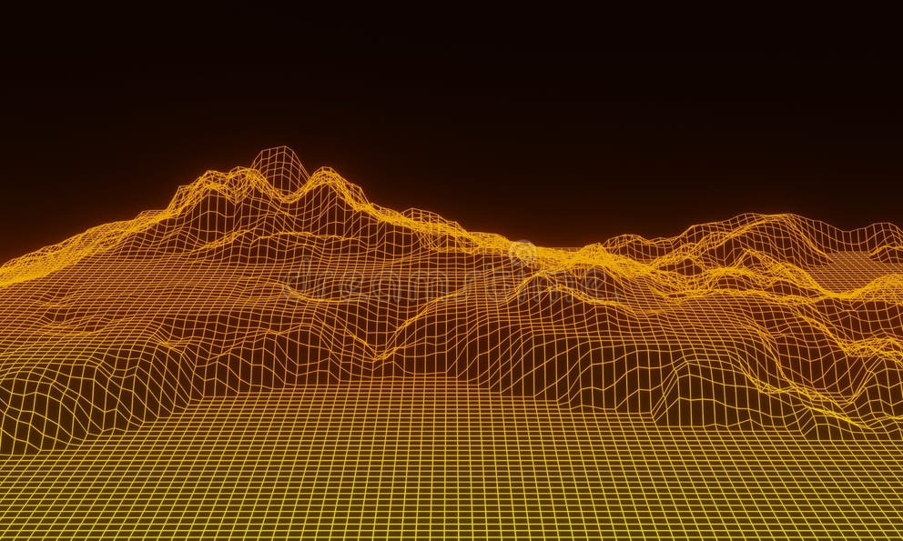 3D Grid Neon Topography. Gradient Mesh Terrain Stock Illustration ...
