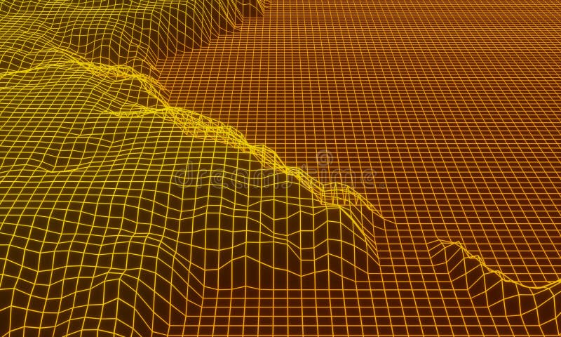 3D Grid Neon Topography. Gradient Mesh Terrain Stock Illustration ...
