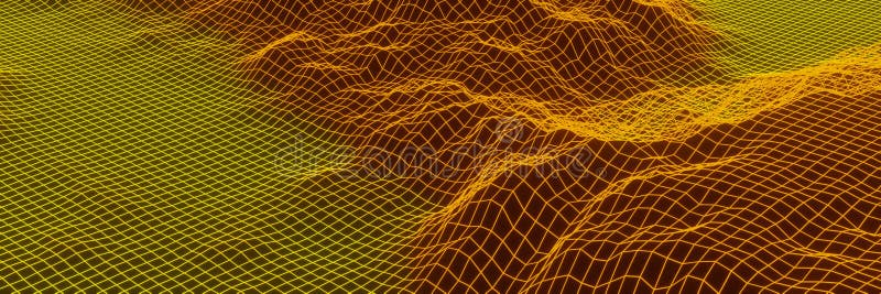 3D Grid Neon Topography. Gradient Mesh Terrain Stock Illustration ...