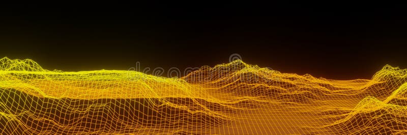 3D Grid Neon Topography. Gradient Mesh Terrain Stock Illustration ...