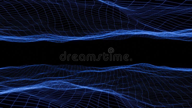 3D Rendered Abstract Grid Neon Waves. Blue Digital Ocean Stock Video ...