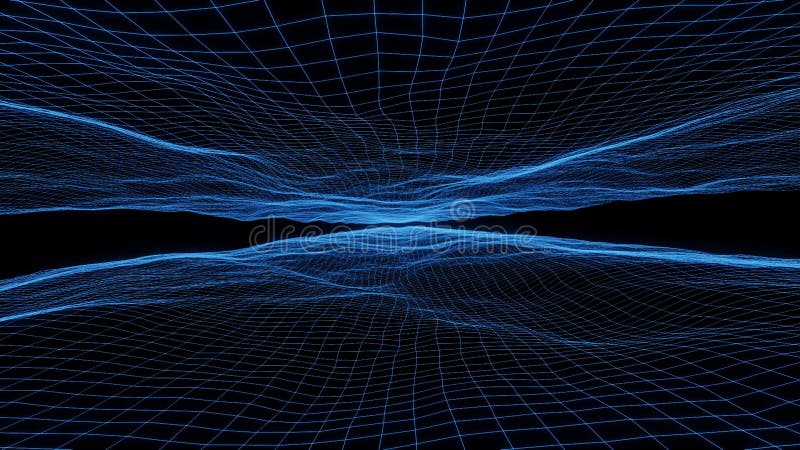 3D Rendered Abstract Grid Neon Waves. Blue Digital Ocean Stock Footage ...