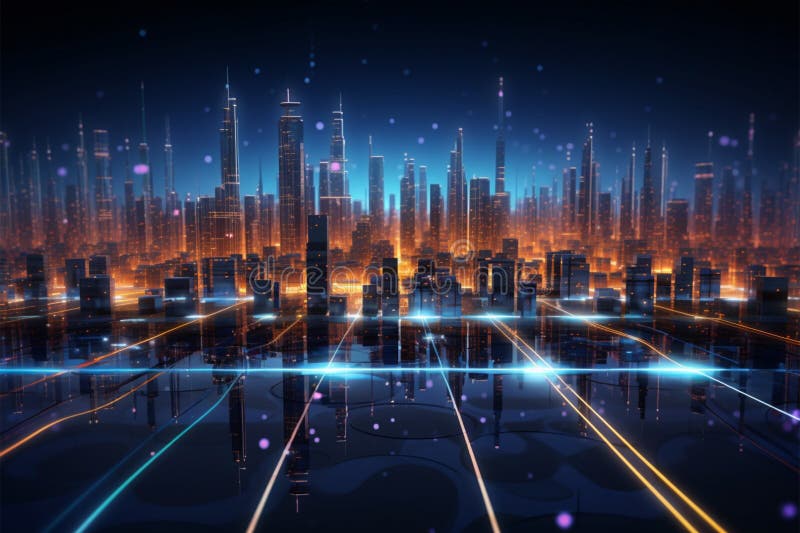 3D Rendered Abstract Smart City Gradient Lines and Dots Symbolize Data ...