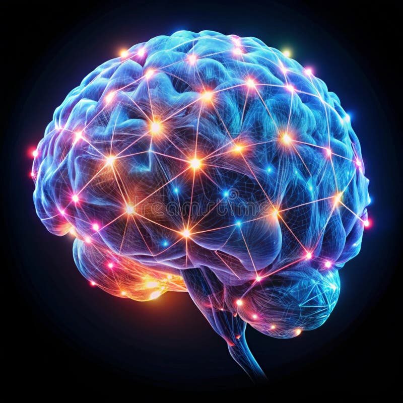 3D-rendered AI Brain with Neon Connections Stock Illustration ...