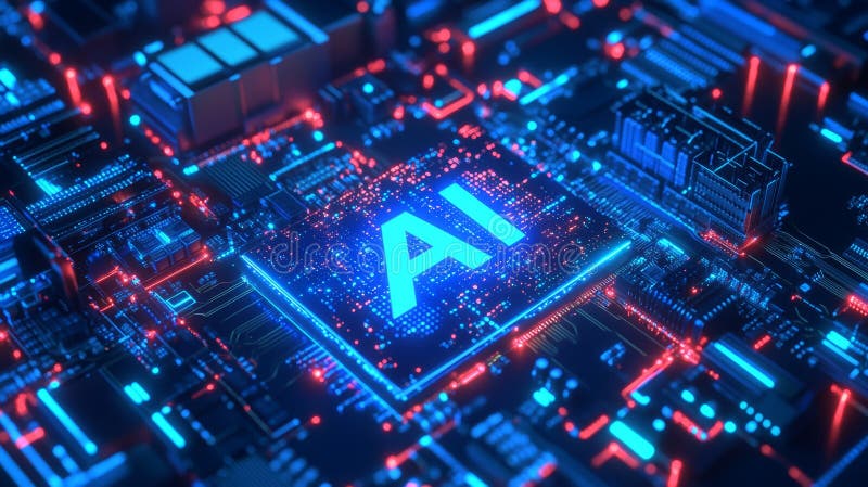3D Rendered AI Motherboard Visualization with Text Highlights Stock ...