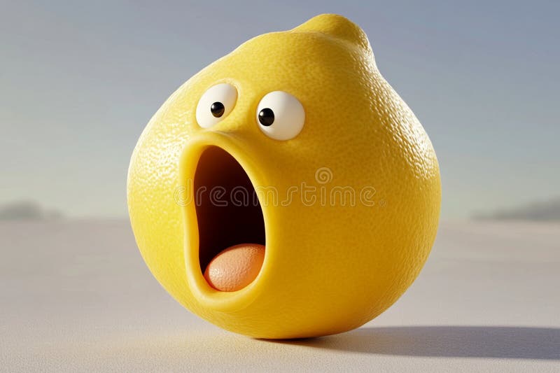 3D-rendered Anthropomorphic Lemon with a Surprised Expression, Wide ...