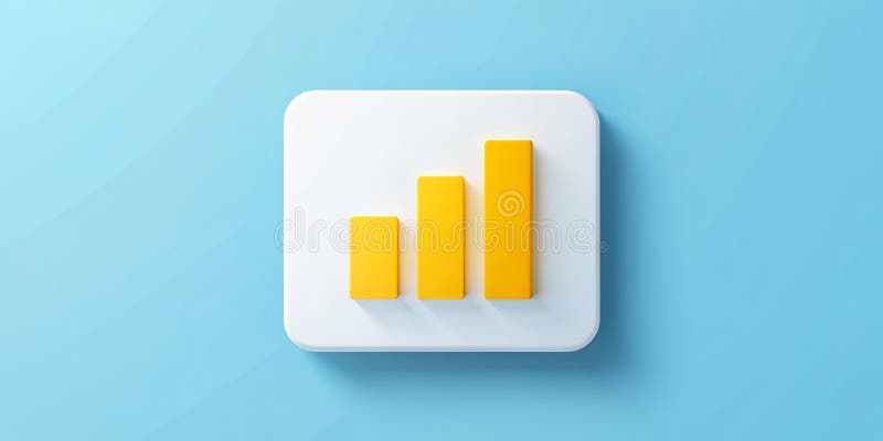 3D Rendered Ascending Yellow Bar Graph on White Square, Blue Background ...