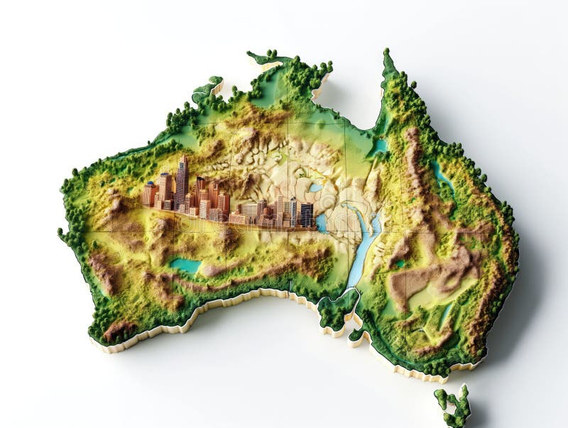 3D Rendered Australia Map Isolated on White Background. Map Features ...