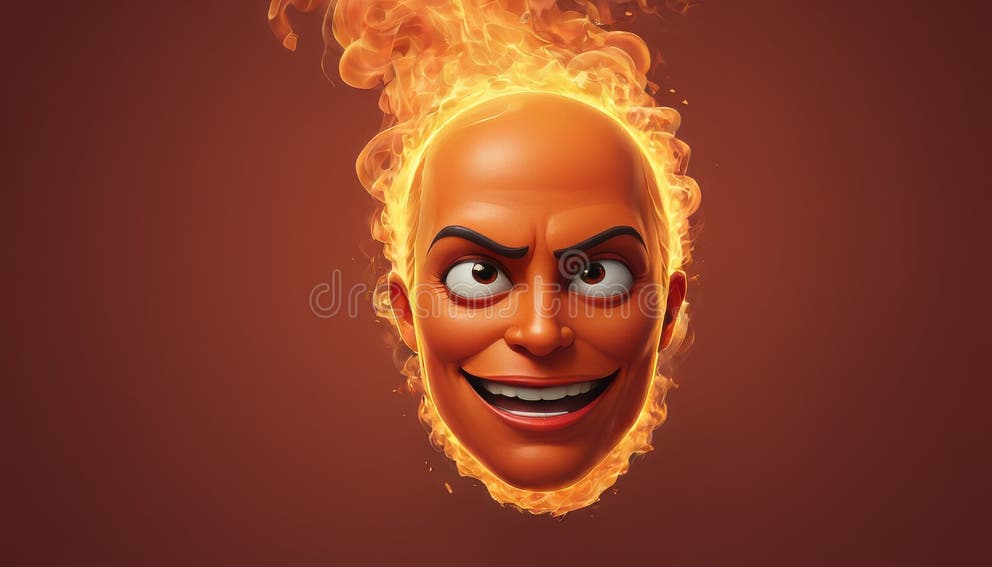 3D Illustration of Fiery Bald Man with Evil Grin Stock Illustration ...