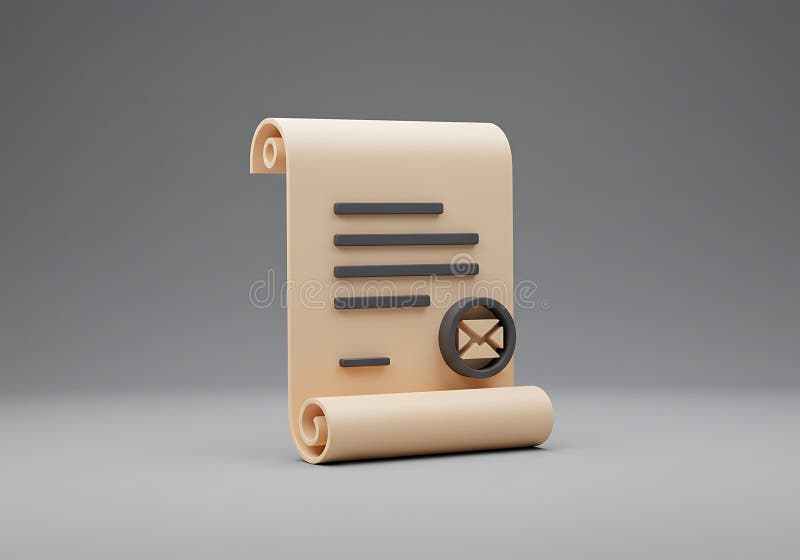 3D Rendered Beige Scroll with Email Icon on Gray Background Stock ...
