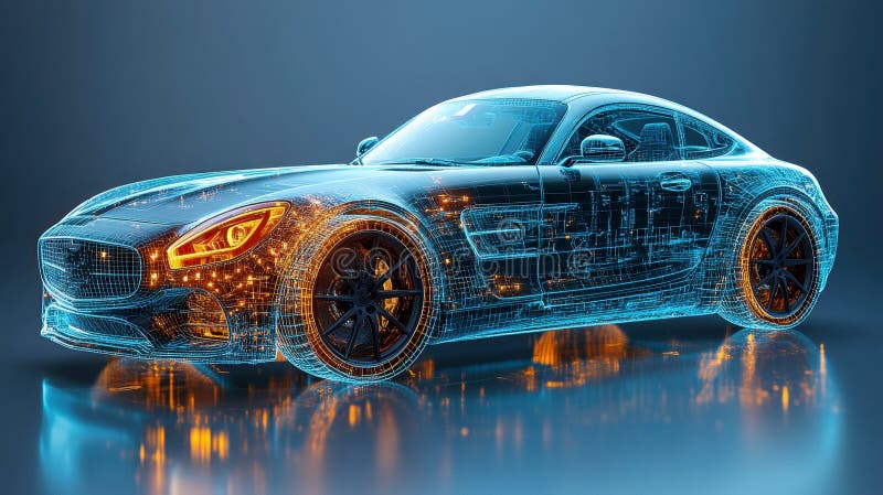 3D Rendered Blue Car Design Concept with Visible Engineering Composite ...