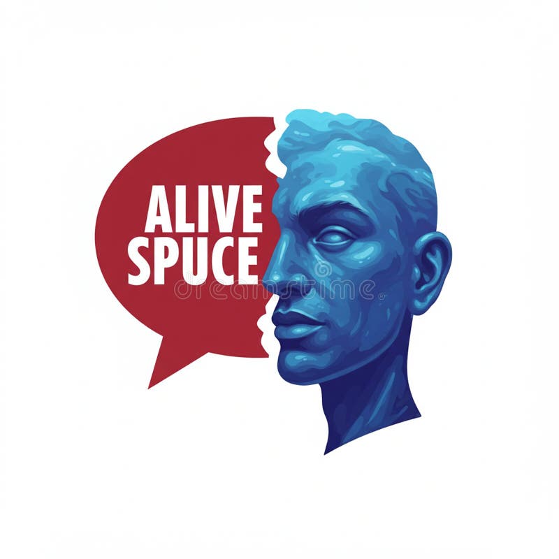 A 3D-rendered Blue Humanoid Face is Depicted, Merging into a Red Speech ...