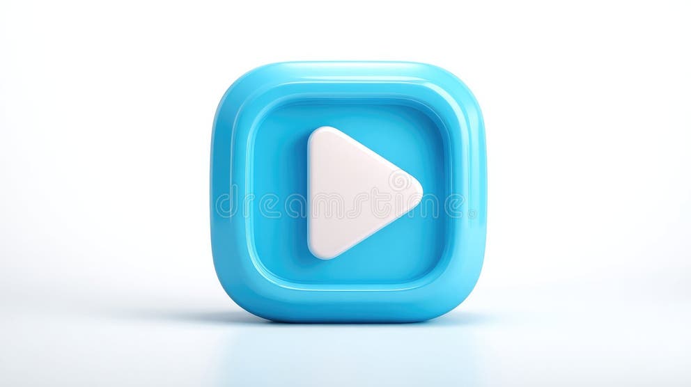 3D Render of Play Button Icon: Square Blue Glossy Media Player Stock ...