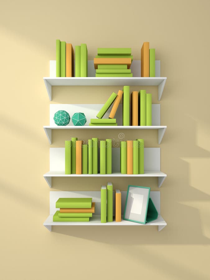 3d rendered bookshelves stock illustration. Illustration of comfort ...