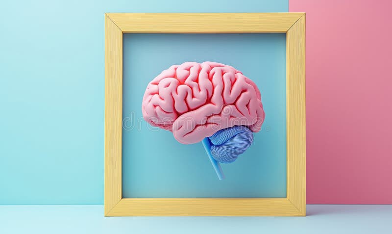 3D Rendered Brain Illustration in a Colorful Frame on Pastel Background ...