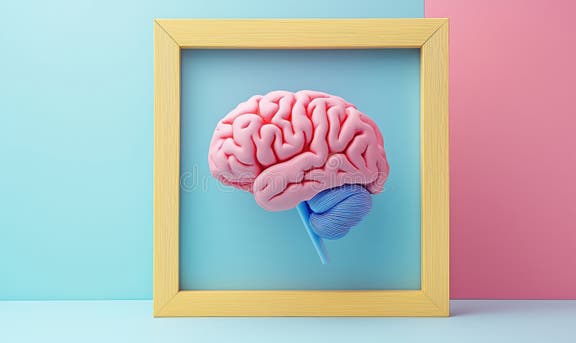 3D Rendered Brain Illustration in a Colorful Frame on Pastel Background ...