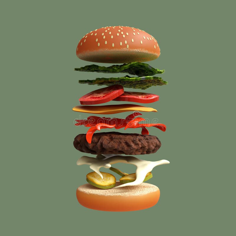3d Rendered Burger Object Illustration Stock Illustration ...