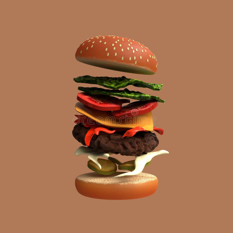 3d Rendered Burger Object Illustration Stock Illustration ...