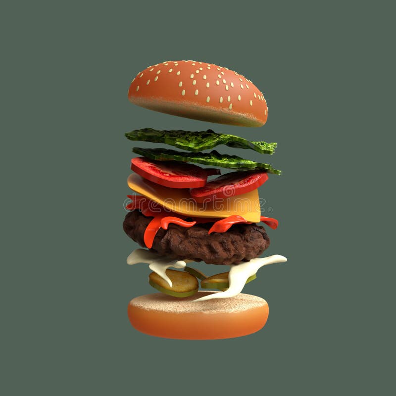 3d Rendered Burger Object Illustration Stock Illustration ...