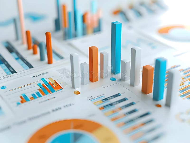 3D Rendered Business Presentation with Economic Data Visualization ...