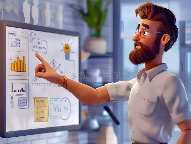 Businessman Presenting Data on a Digital Whiteboard in an Office ...