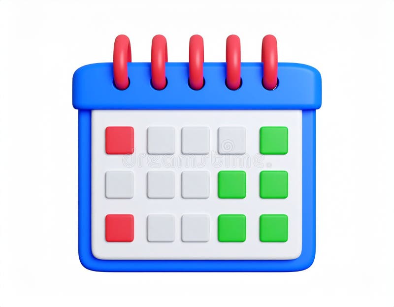 3D Rendered Calendar Icon with Important Dates Marked on Transparent ...