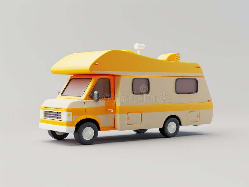 3D-rendered Camper Van Illustration Captures. Cartoon-style Yellow and ...