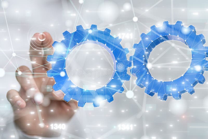 3D Rendered Car Gear System Hovering in Mans Hand Stock Illustration ...