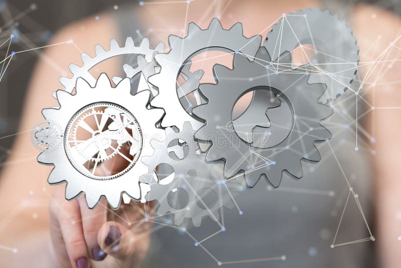 3D Rendered Car Gear System Hovering in Mans Hand Stock Photo - Image ...