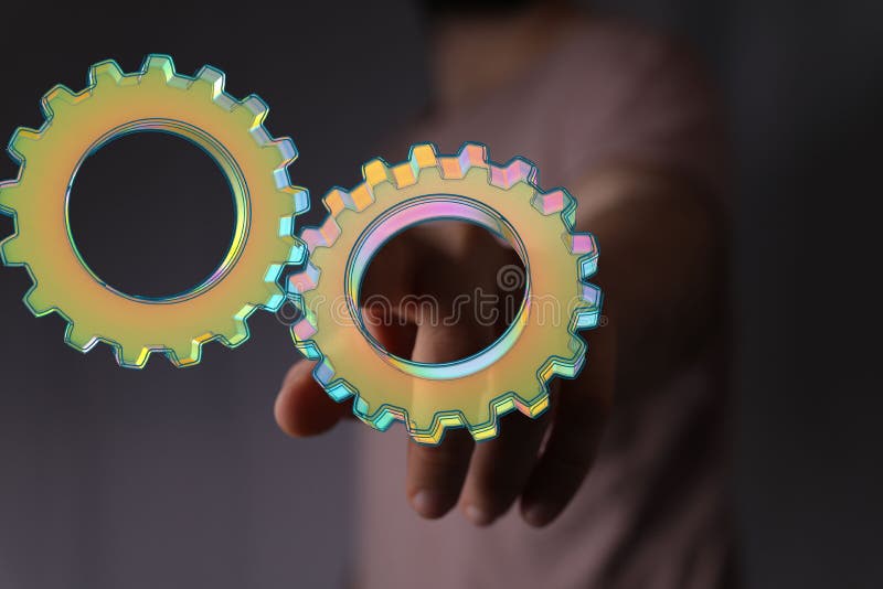 3D Rendered Car Gear System Hovering in Mans Hand Stock Image - Image ...
