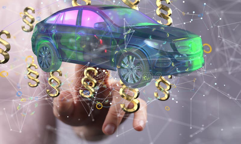 3D Rendered Car Icon Hovering in Mans Hand Stock Illustration ...