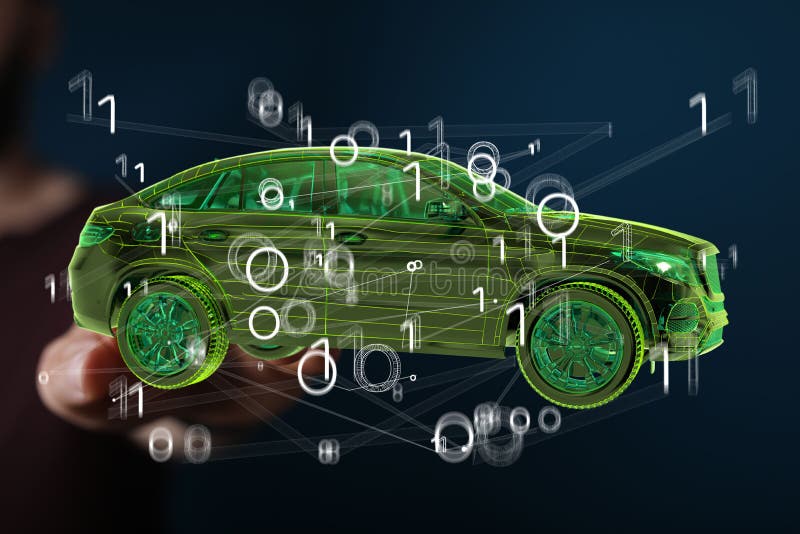 3D Rendered Car Icon Hovering in Mans Hand Stock Illustration ...
