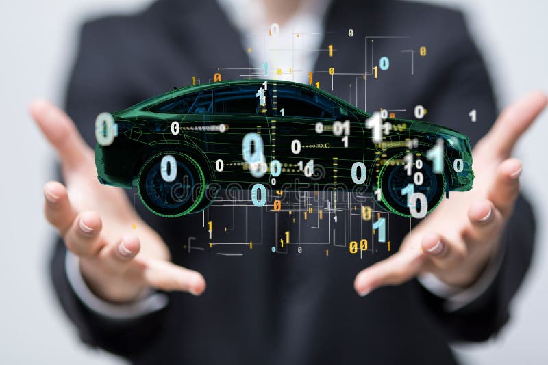 3D Rendered Car Icon Hovering in Mans Hand Stock Image - Image of ...