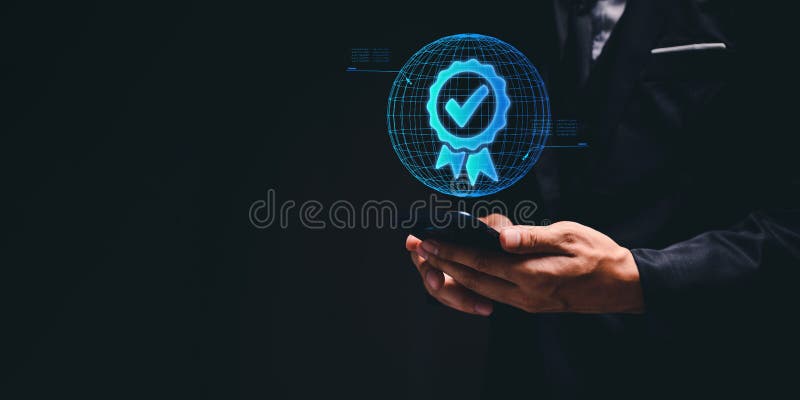 3D Rendered Check Logo Hovering in Mans Hand Stock Photo - Image of ...