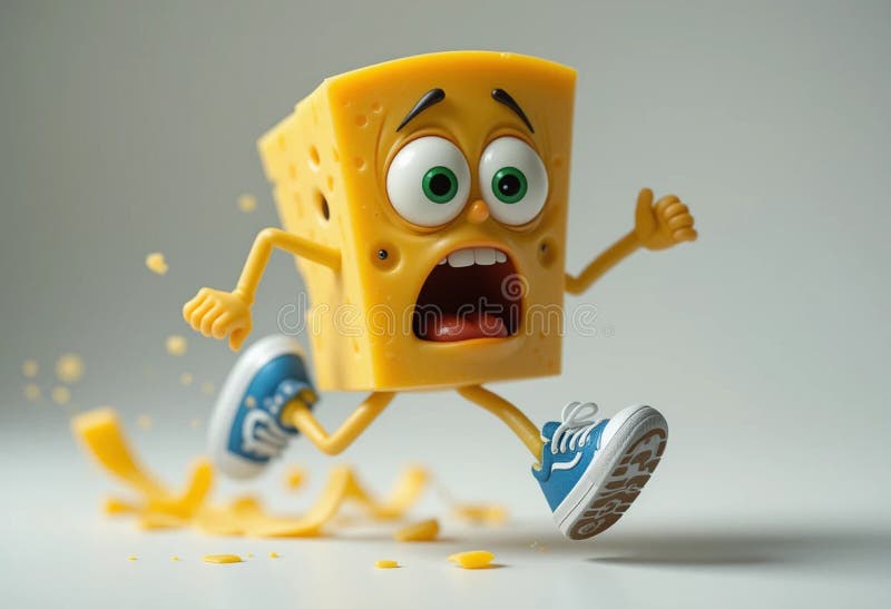 3D Rendered Cheese Character Running. a Funny Food Visual Stock ...