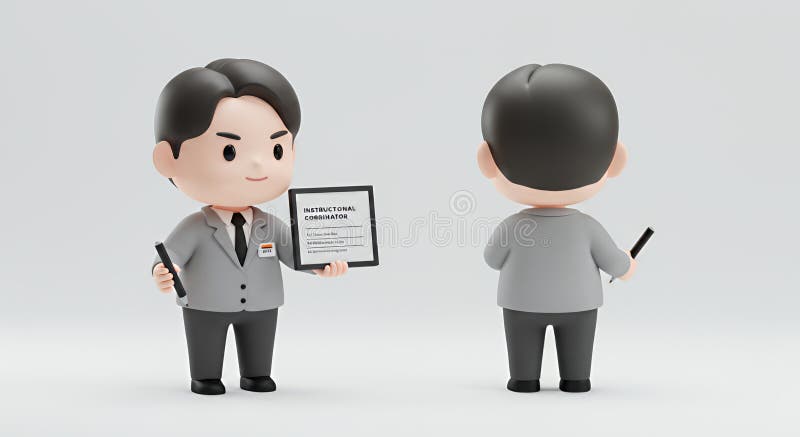 3D Rendered Chibi Korean Male Instructional Coordinator with Clipboard ...