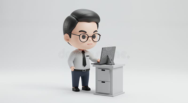 Chibi Korean Computer Network Architect 3D Render Isolated White ...