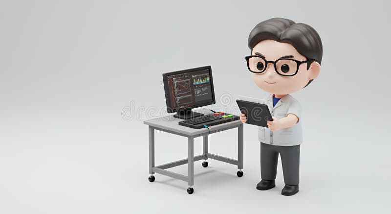 Chibi Korean Electronics Technician 3D Render Isolated on White ...